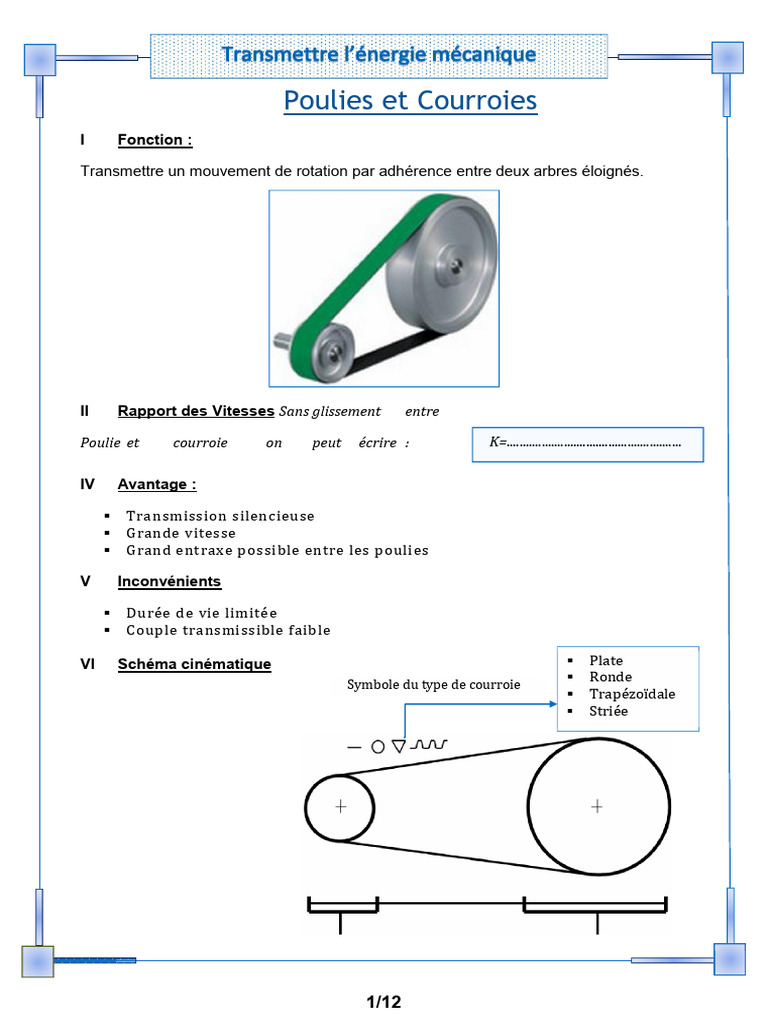 PART2 Poulie Courroire Pignon Chaine Engrenages | PDF | Engrenage ...