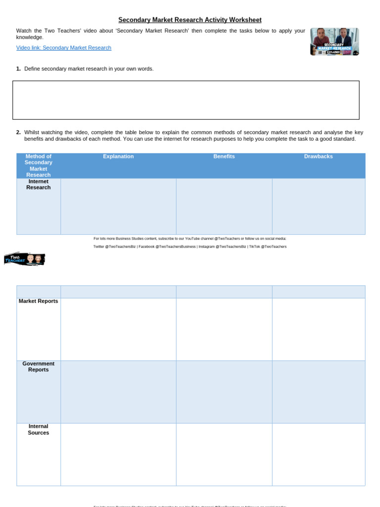 Secondary Market Research Activity Worksheet | PDF | Social Media ...