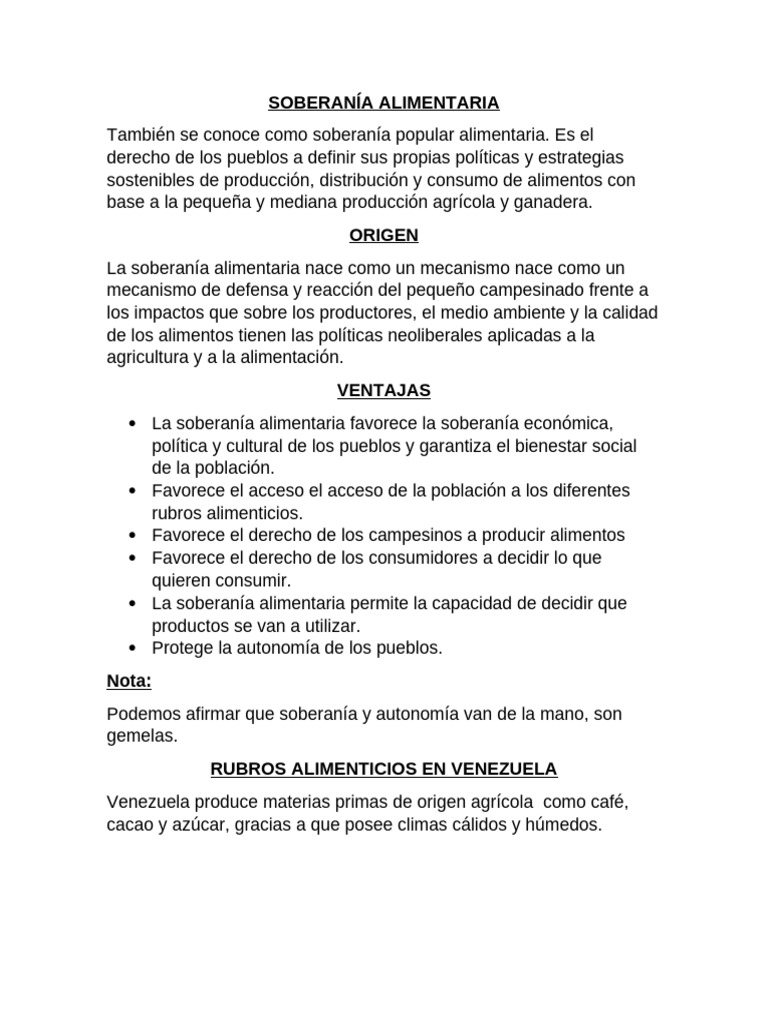 Soberanía Alimentaria | PDF