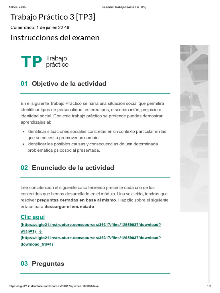 Examen - Trabajo Práctico 3 PS | PDF | Estereotipos | Sicología