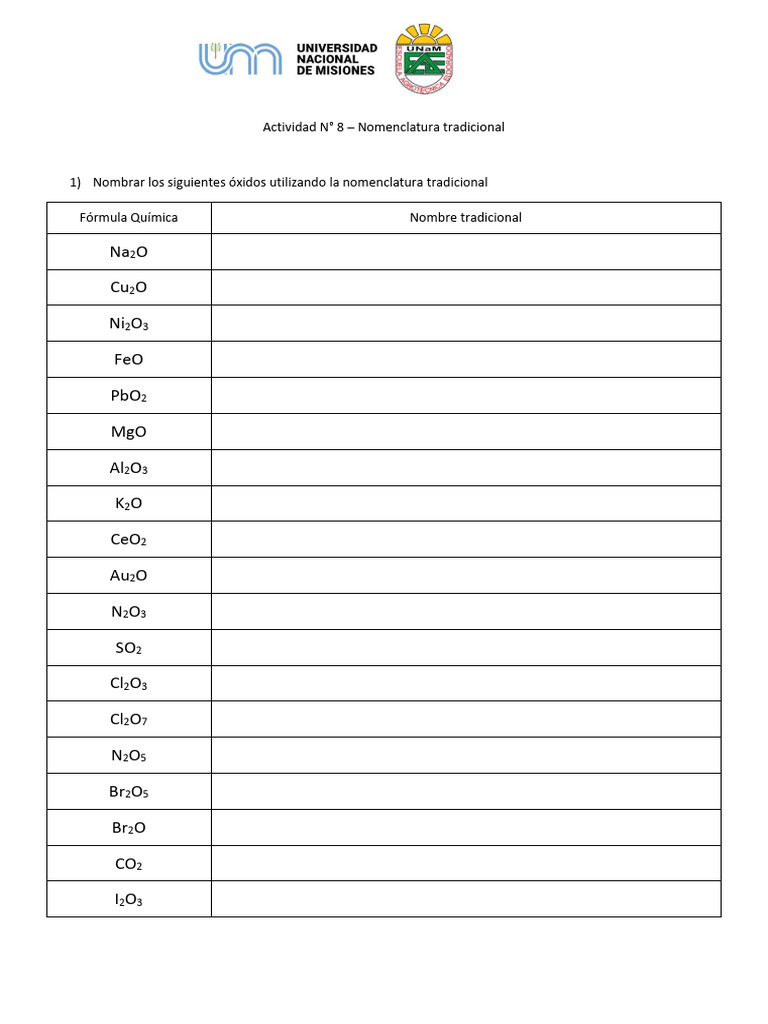 Actividad #8 - Nomenclatura Tradicional | PDF