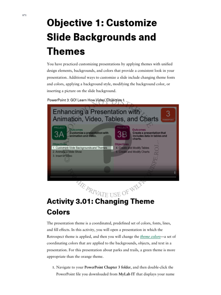 Objective 1 - Customize Slide Backgrounds and Themes | PDF | Microsoft ...