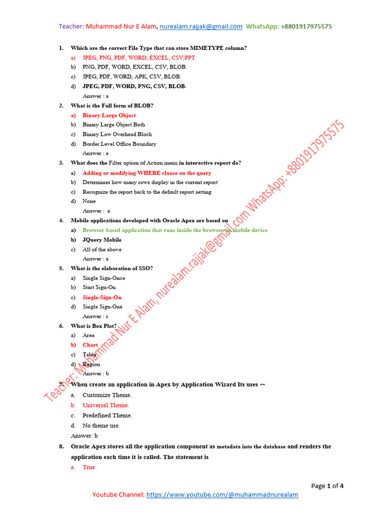 Apex MCQ 3 From Muhammad Nur E Alam For Students | PDF | Pl/Sql | Software