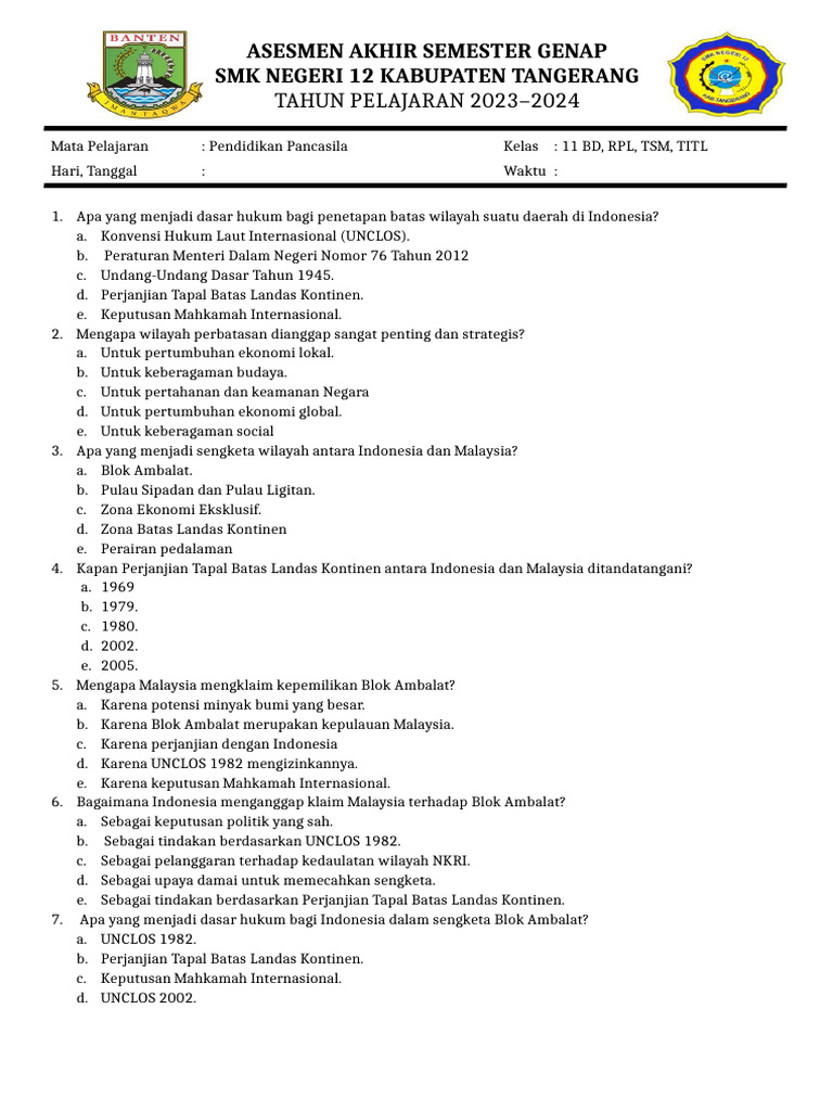 Soal Latihan Pat PKN 2025 Kelas 11 | PDF
