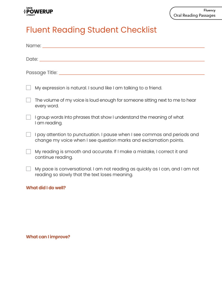 PowerUp Fluent Reading Student Checklist | PDF