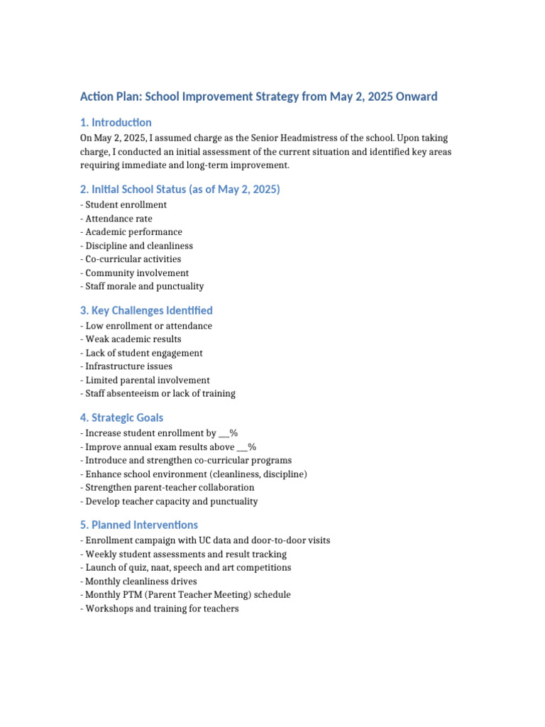Action Plan School Improvement Farzana | PDF