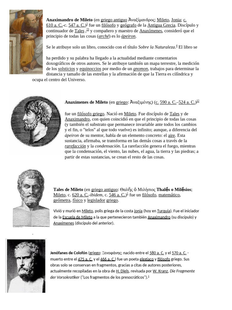 19 Filosofos Con Imagen e Informacion, Tales, Anaximandro, Jenofanes ...