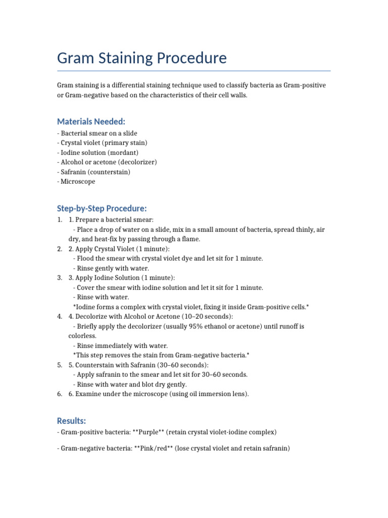 Gram Staining Procedure | PDF