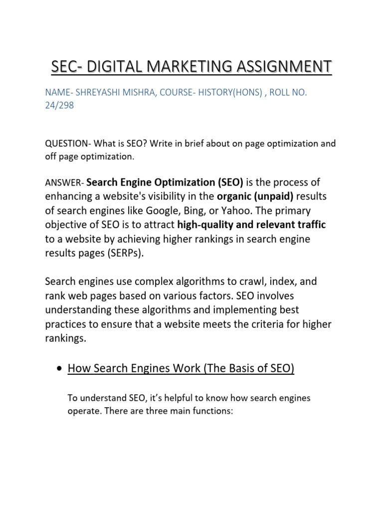 Assignment Shreyashi Mishra Roll No 24-298 | PDF | Search Engine Optimization | Information ...