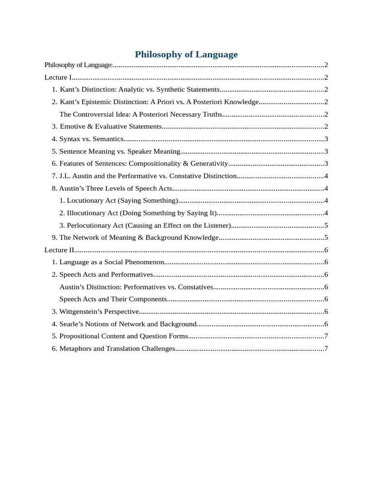 Philosophy of Language [Lectures] | PDF | A Priori And A Posteriori ...