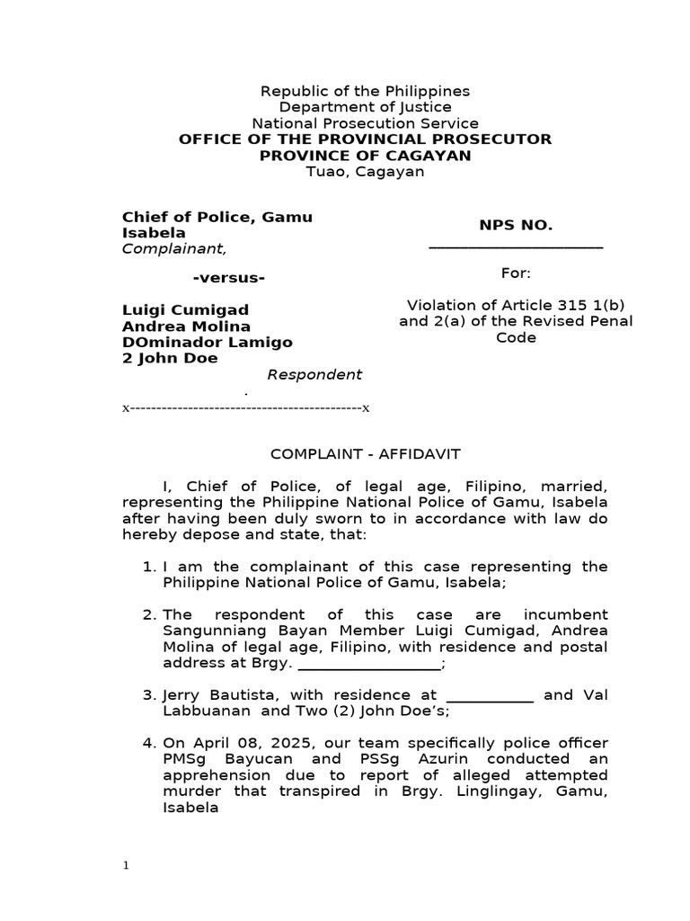 Complaint Estafa (Catral) Cu | PDF | Fraud | Criminal Justice