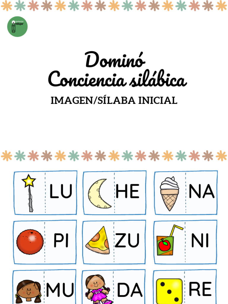 DOMINO CONCIENCIA SILABICA 27 Piezas Imagensilaba Inicial | PDF