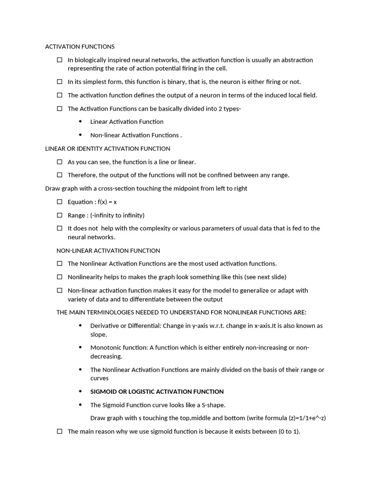 Activation Functions | PDF | Function (Mathematics) | Nonlinear System