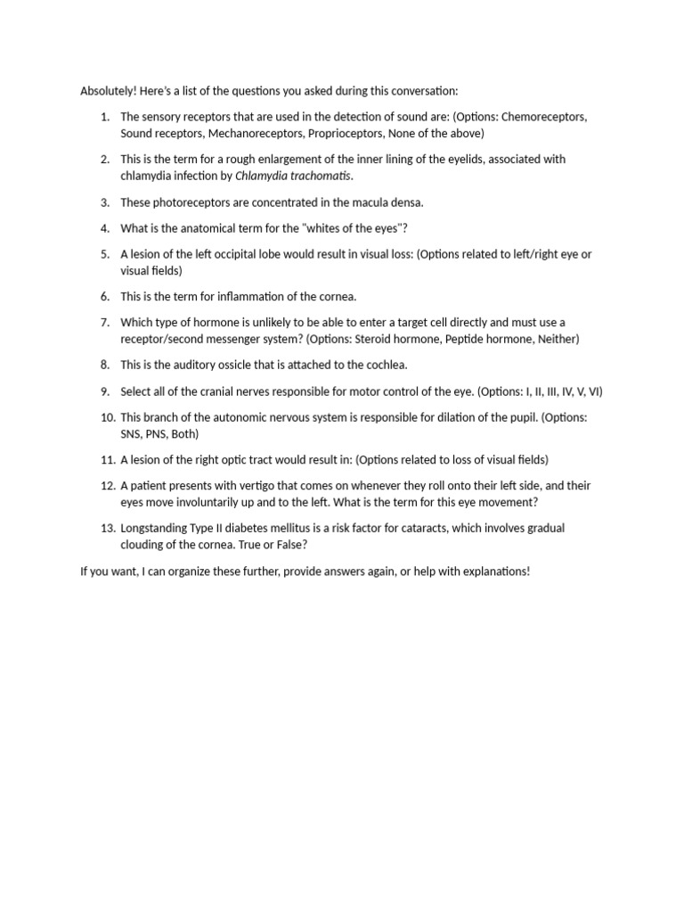 Eye Quiz: Questions & Answers | PDF