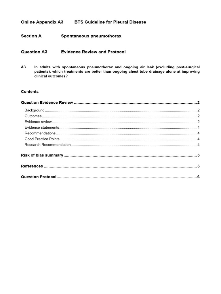 Online Appendix A3 (Pleural Disease)_ Pneumothorax Ongoing Air Leak Optimal Management | PDF ...