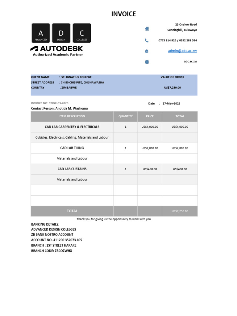 St. Ignatius College Cad Lab Refurbishment All Inclusive Invoice May ...