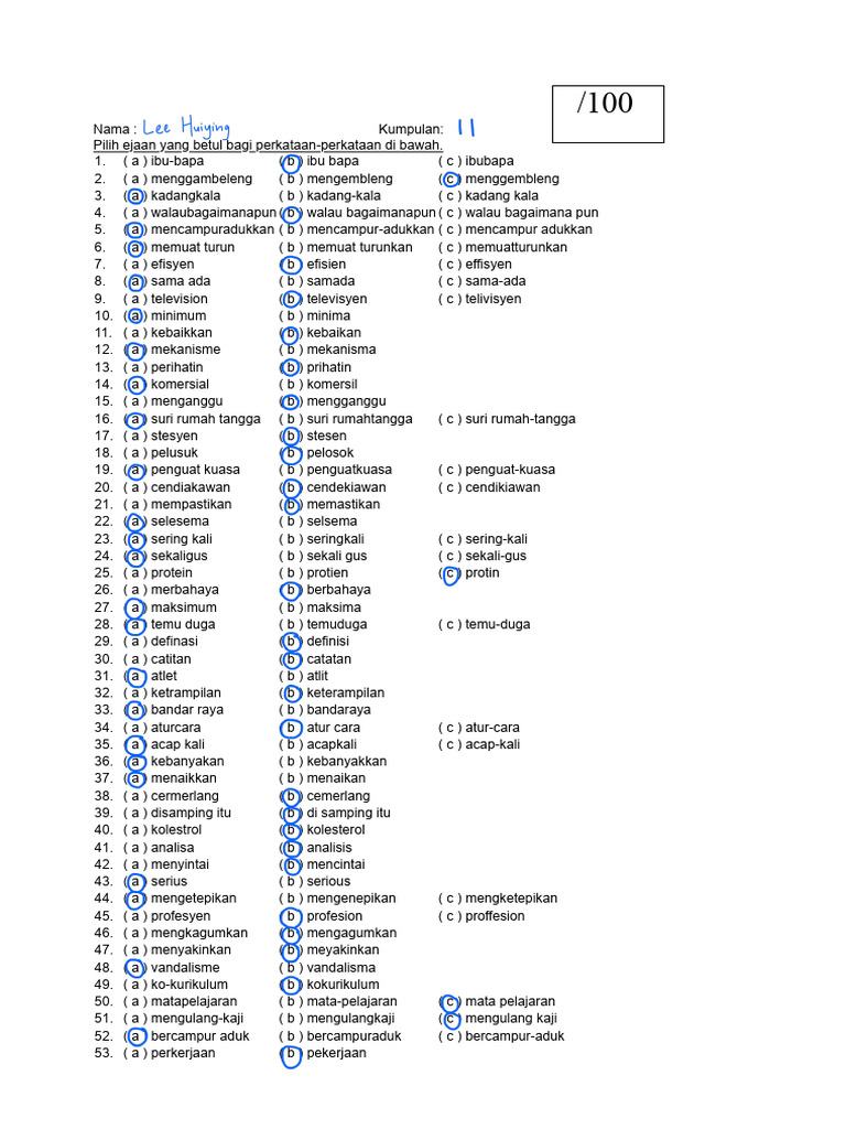 Latihan EJAAN Q100 | PDF