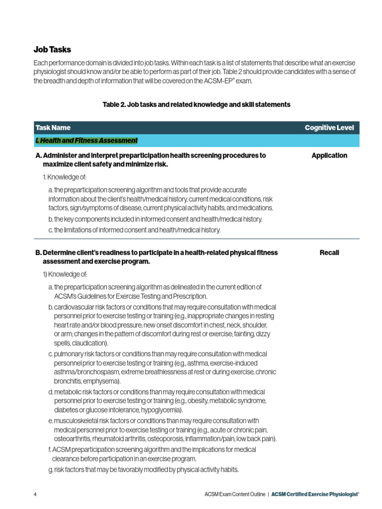 Acsm Job Tasks | PDF | Physical Fitness | Anatomical Terms Of Motion