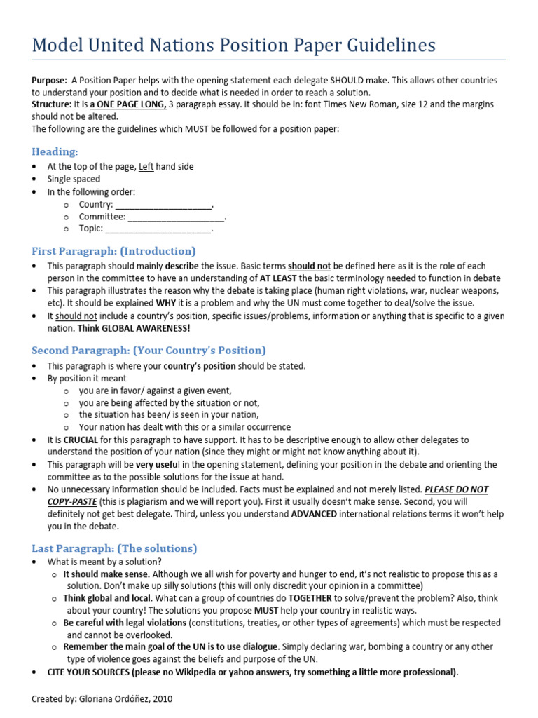 Position Papers Guidelines | PDF | Paragraph | United Nations