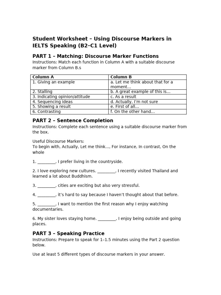 Discourse Markers for IELTS Speaking | PDF | Reason