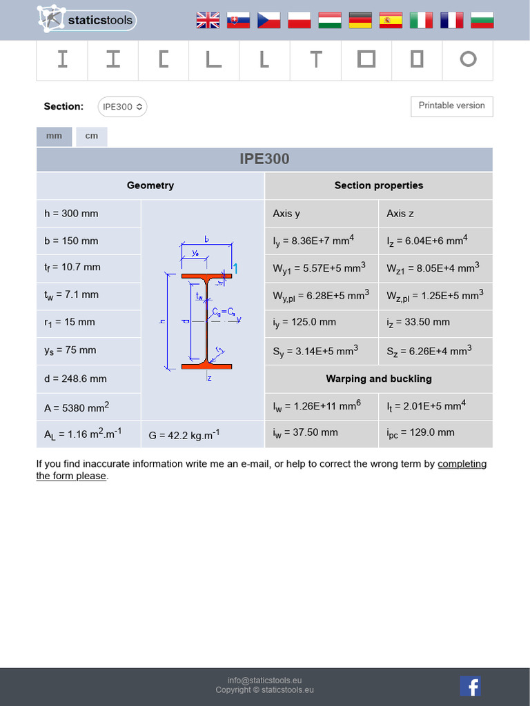 Section Properties - Section IPE300 | PDF