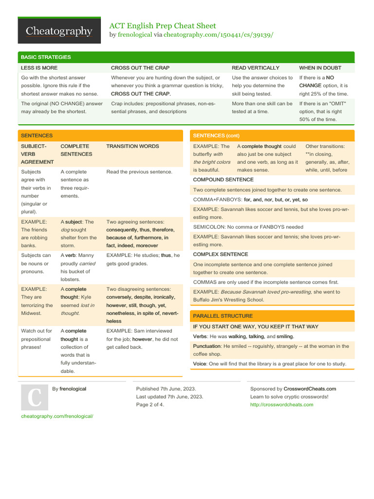 ACT English Prep Strategies Guide | PDF | Subject (Grammar) | Verb