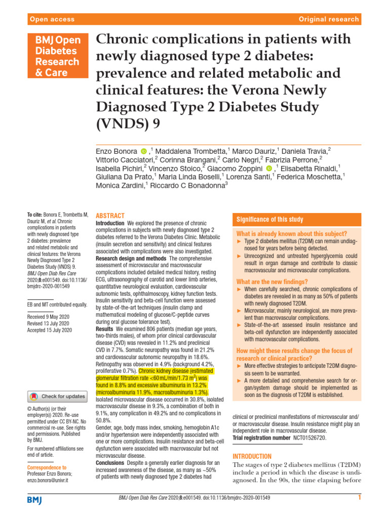 5.bonora, E.,Et Al.,Chronic Complications in Patients With Newly Diagnosed Type 2 | PDF ...