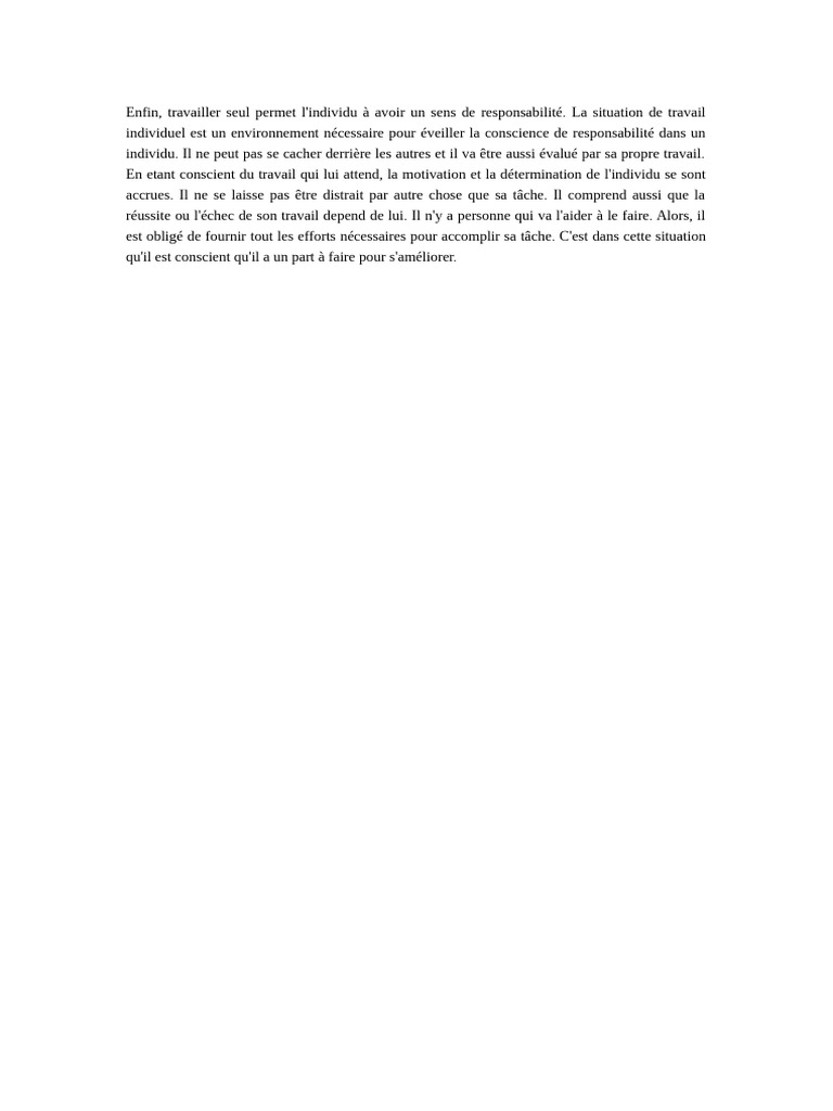 Avantages du travail individuel et responsabilité | PDF