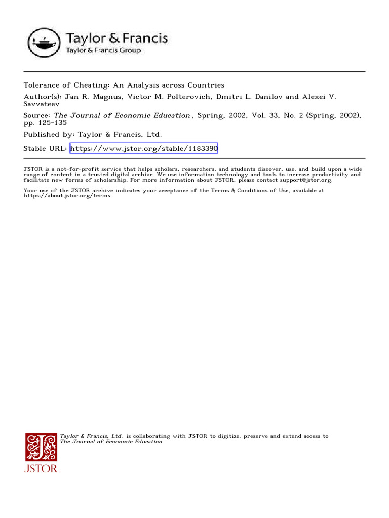 RA1 Magnus ToleranceCheatingAnalysis 2002 | PDF