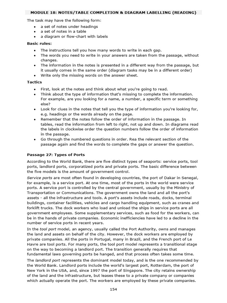 Module 18: Notes/Table Completion & Diagram Labelling (Reading) | PDF ...