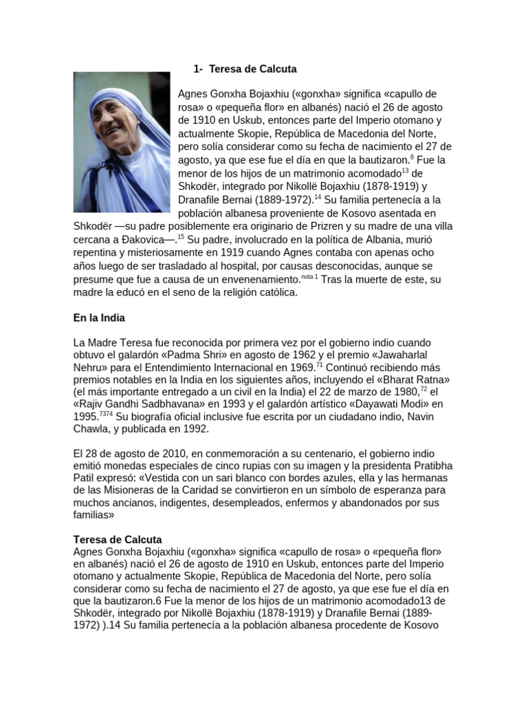 Vida y legado de Teresa de Calcuta y Eva Perón | PDF | Madre Teresa
