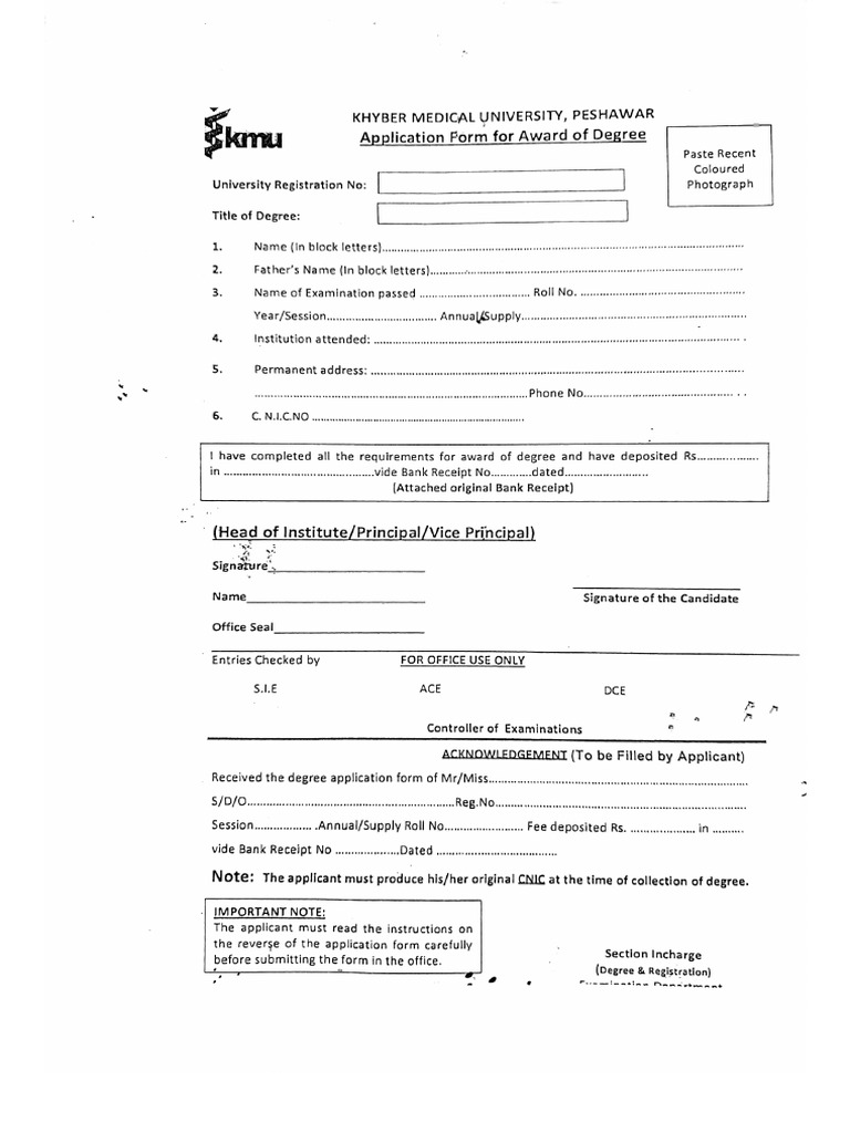 Kmu Form For Degree | PDF