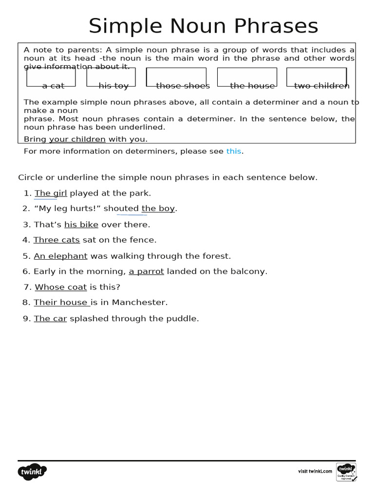 Simple Noun Phrases Worksheet | PDF