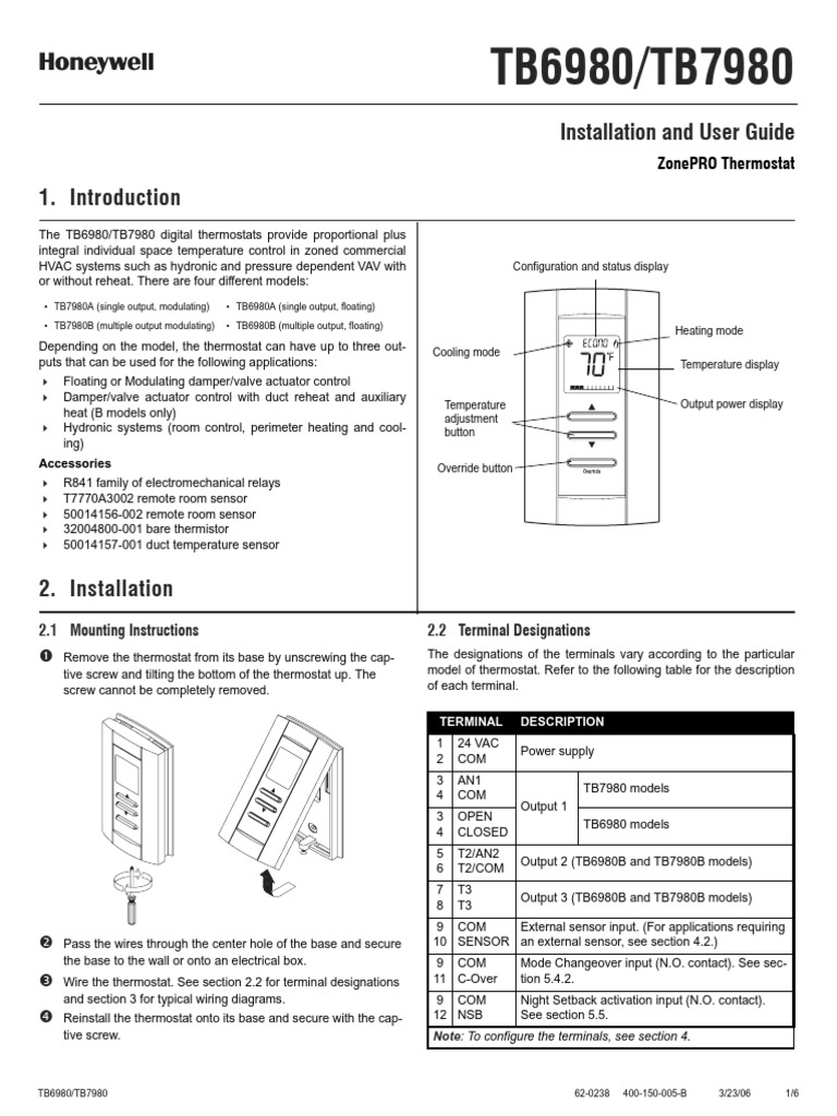 Controlador Honeywell-TB7980 (Equipo P11) | PDF | Thermostat | Switch