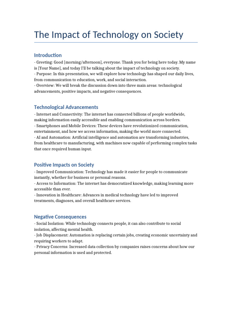 Technology's Dual Impact on Society | PDF