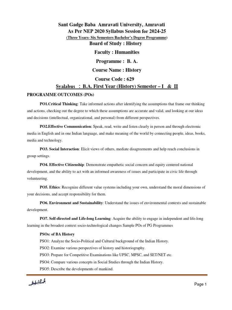 B.A. (Hisotry) - (NEP) - (Syllabus) - Sem. I & II | PDF | Archivist | Archive
