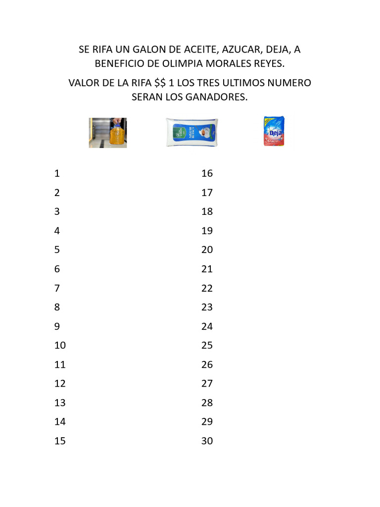 Rifa de Galón de Aceite a Beneficio | PDF