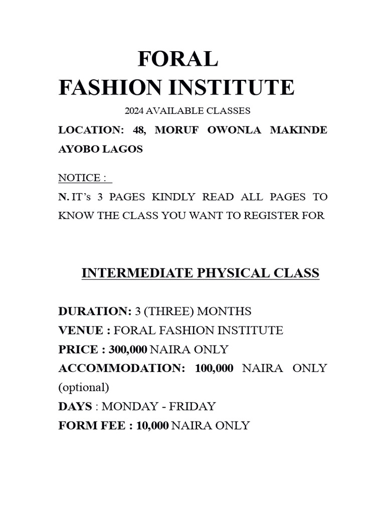 Foral Fashion Institute Price List 1 | PDF