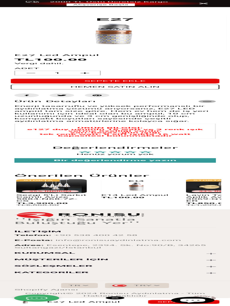 E27 Led Ampul - Ronisu Aydınlatma | PDF