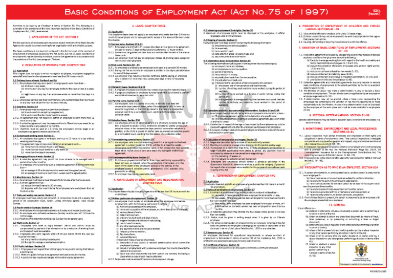 Basic Conditions of Employment Act - Act No.75 of 1997 - A1 | PDF
