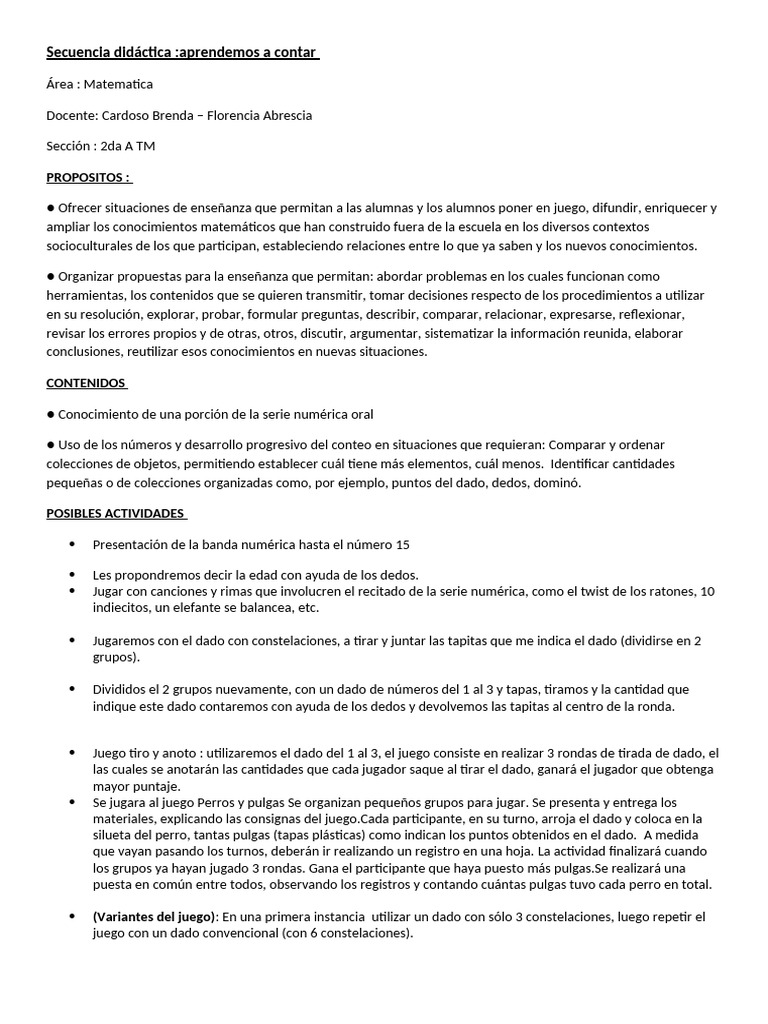 Secuencia Didáctica Aprendemos A Contar | PDF | Enseñando