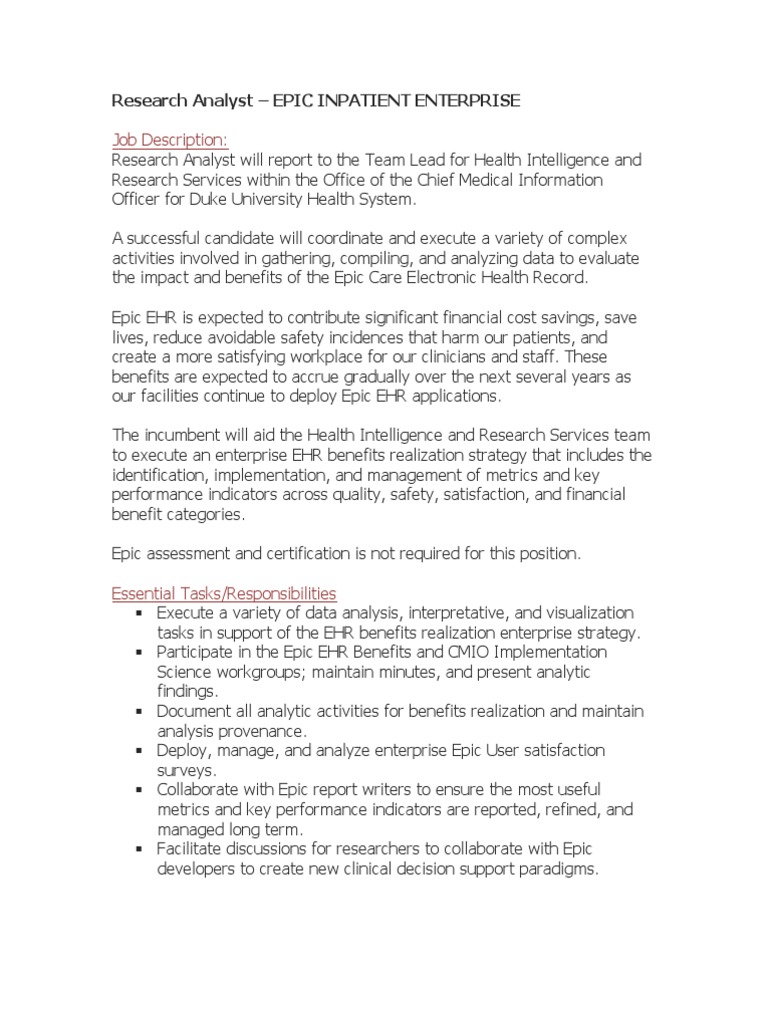 JD Research Analyst | PDF | Electronic Health Record | Business