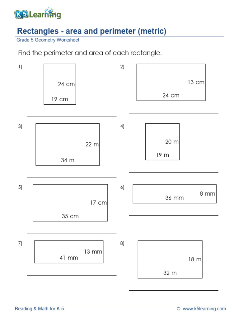 Grade 5 Rectangles Area & Perimeter Worksheet | PDF