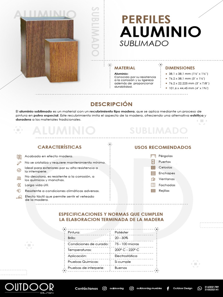 02 OD Ficha Técnica Aluminio Sublimado Outdoor Design | PDF | Aluminio ...