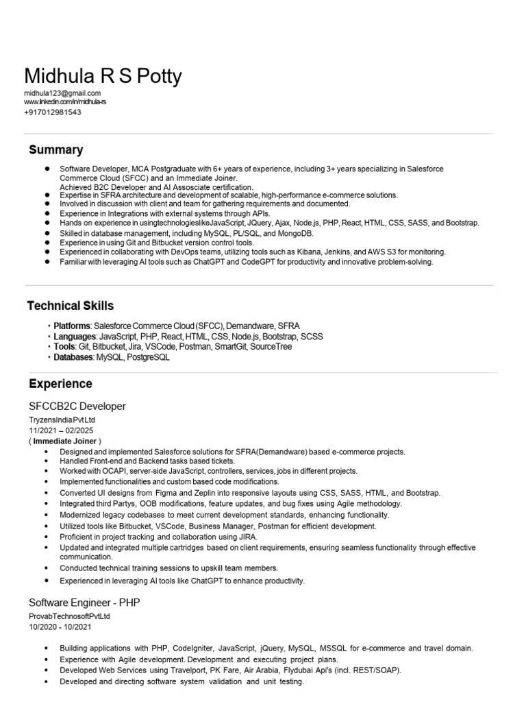 Naukri MidhulaRSPotty (6y 0m) | PDF | J Query | Java Script