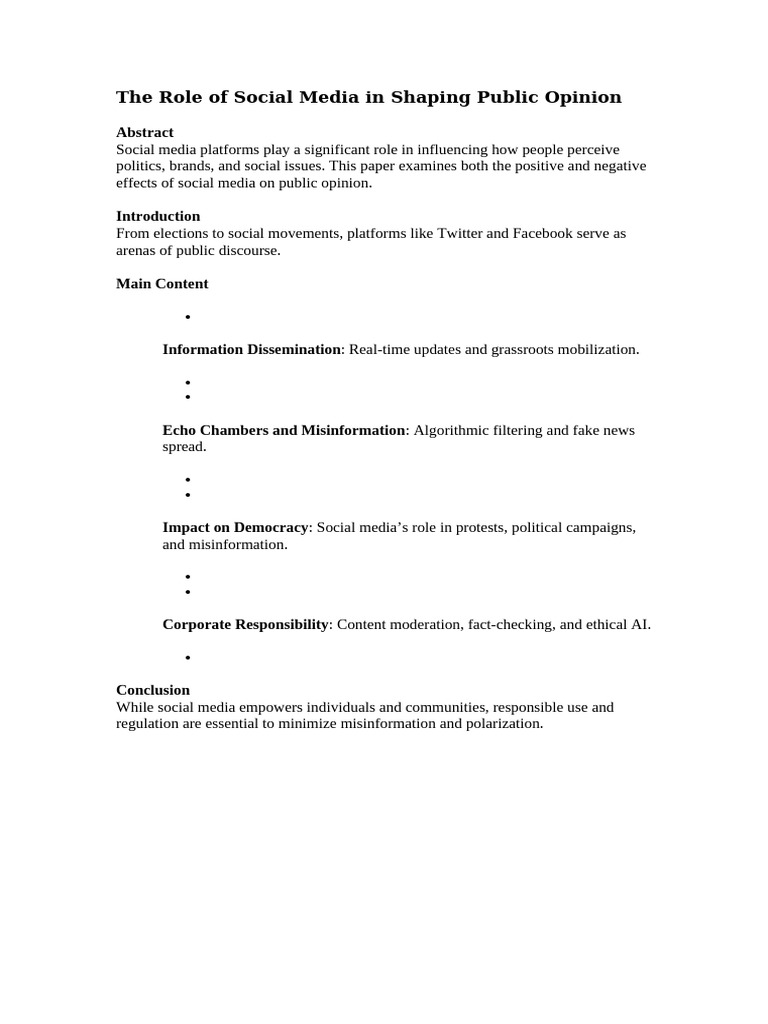 The Role of Social Media in Shaping Public Opinion | PDF
