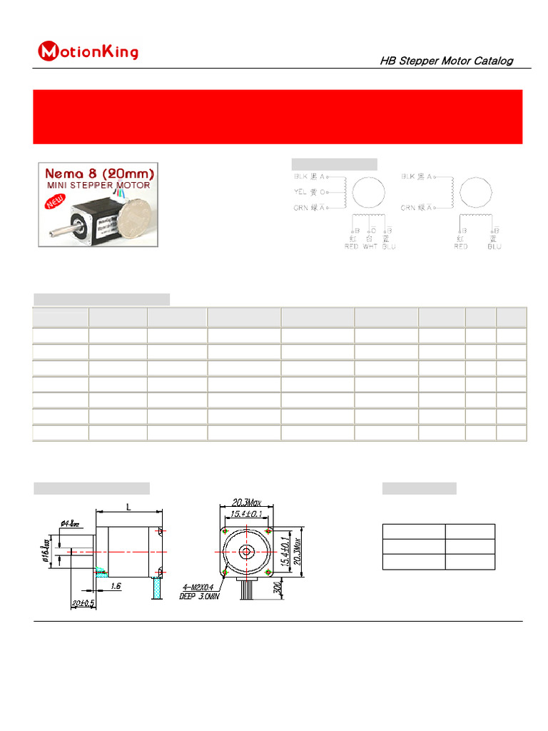 HB Stepper Motor Specifications Catalog | PDF | Electric Motor | Engines