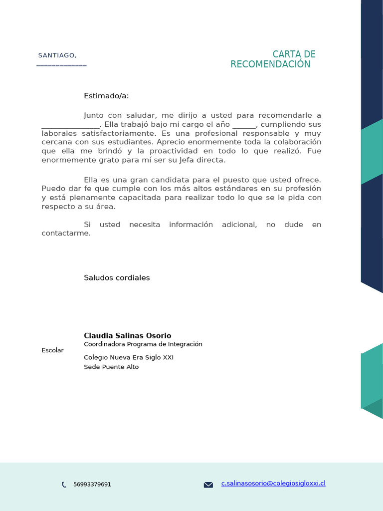 Carta De Recomendación Profesional Pdf