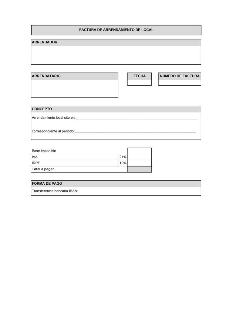 2021 Plantilla Factura Alquiler Local en PDF | PDF