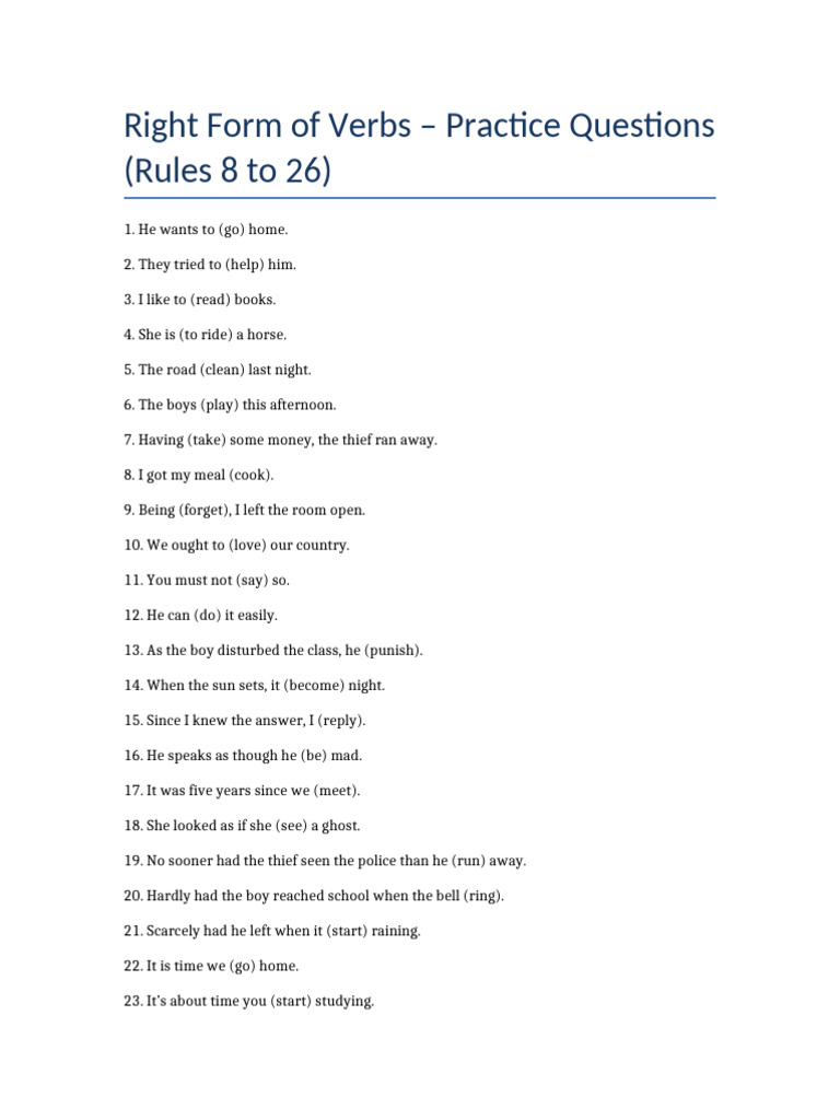Right Form of Verbs Questions Only Rules 8 To 26 | PDF